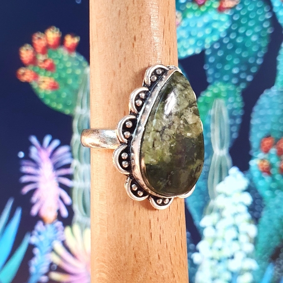 Jewelry | Forest Green Jasper Gemstone 925 Sterling Silver Plated Adjustable Ring | Poshmark